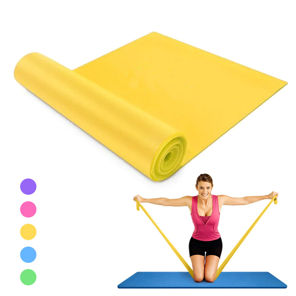 59 X 5.9 Inch Yoga Resistance Band Exercise Band Workout Stretch Bands для физиотерапии фитнеса пилатеса, размер 1500*150*0.35мм, материалы латекс, цвета синий фиолетовый розовый желтый зеленый, упаковка 15*10*2см, вес 65г, количество 1шт