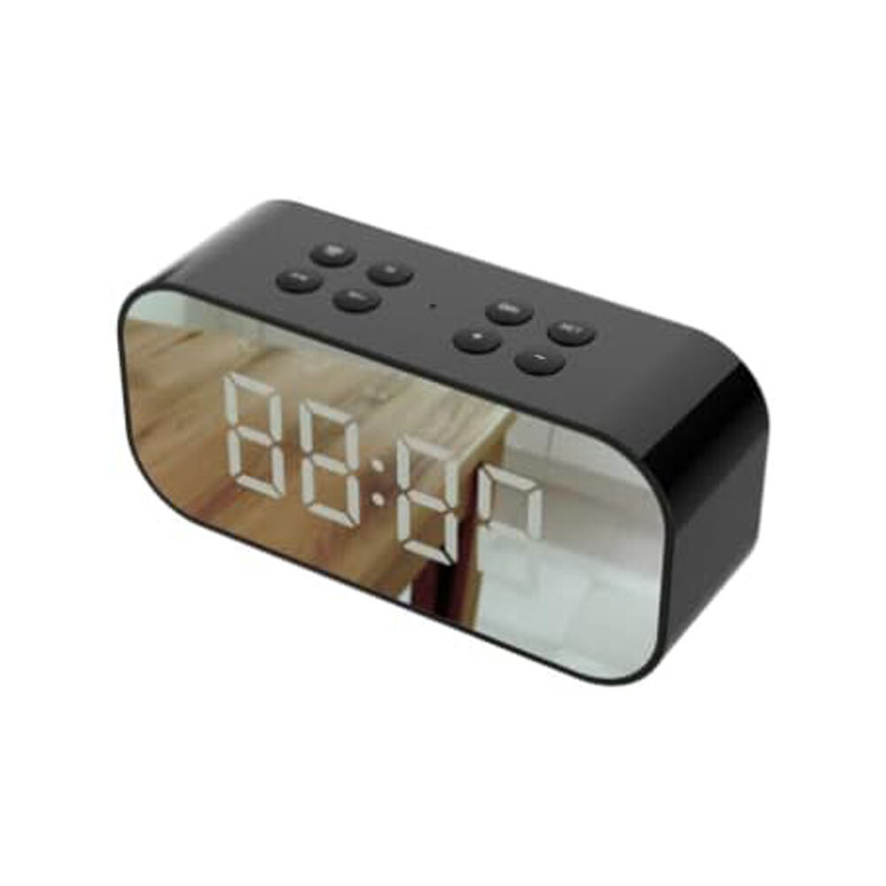 Колонка портативная беспроводная Bluetooth, сабвуфер, музыкальная коробка, часы со сном и будильником, источник питания AC, количество корпусов 2, звуковая частотная разделка полночастотная, встроенный микрофон есть, дисплей есть, материал корпуса