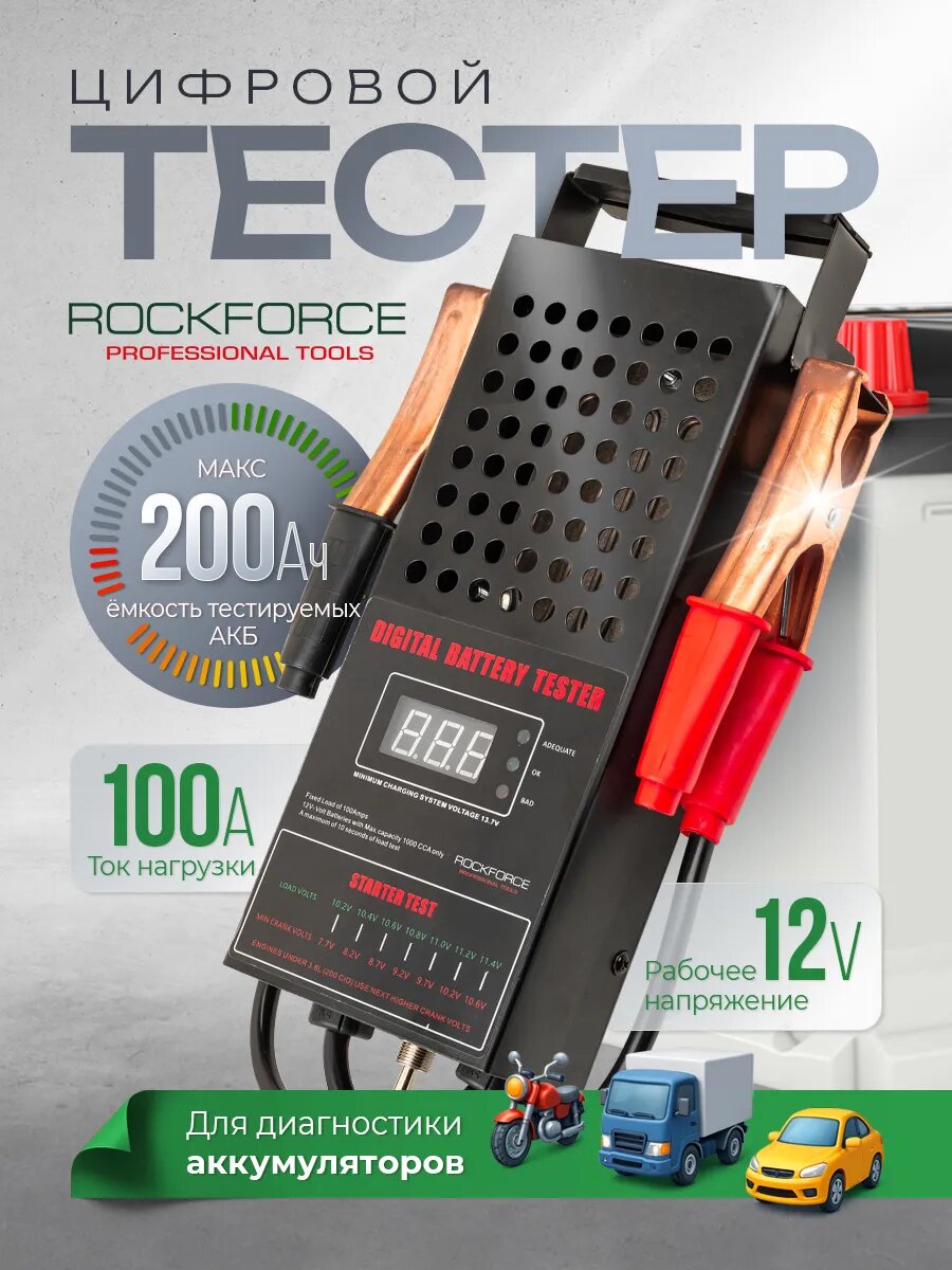 Тестер аккумуляторных батарей цифровой (12V, 100А)