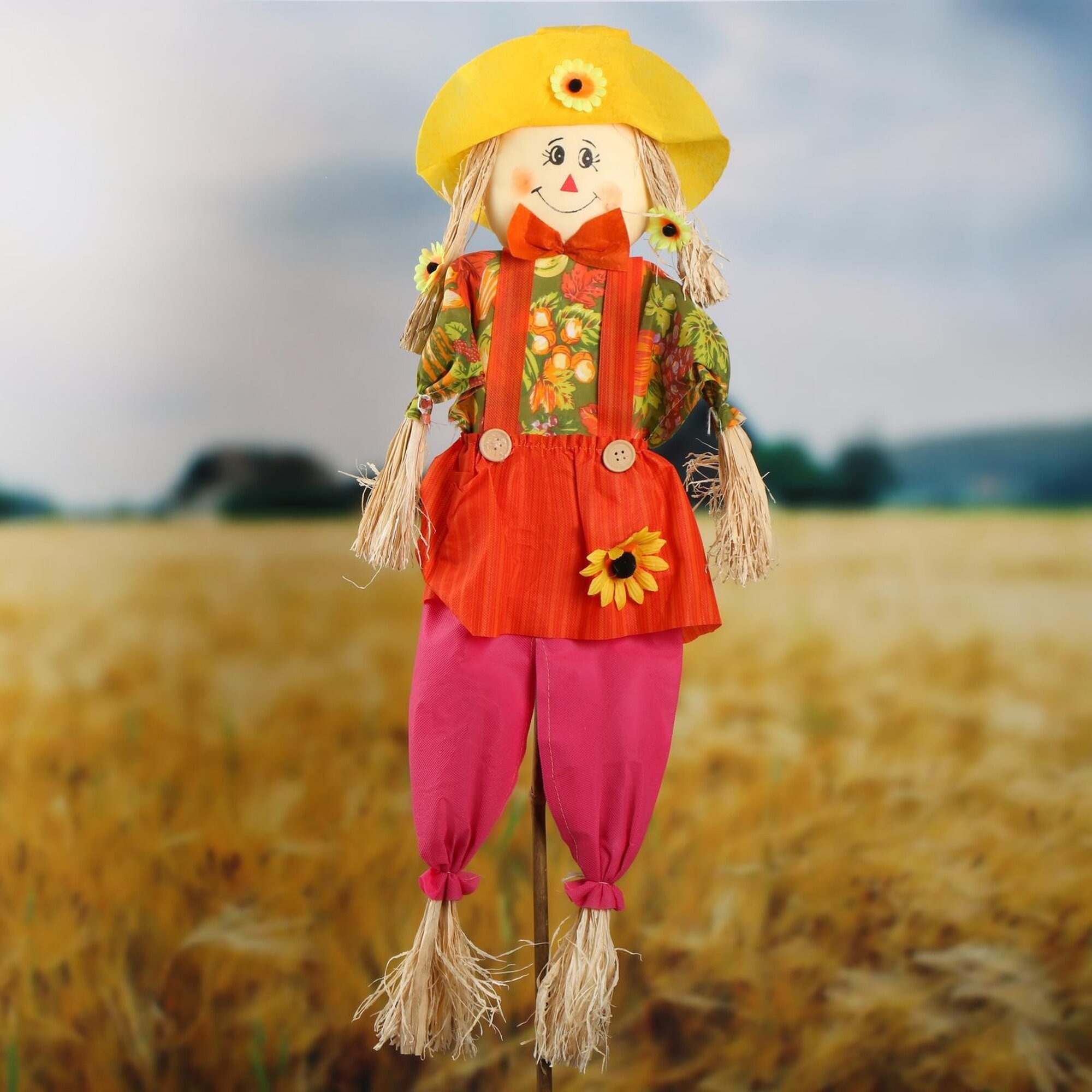 Огородное пугало Greengo, высота с опорой 110 см, дерево/текстиль, микс