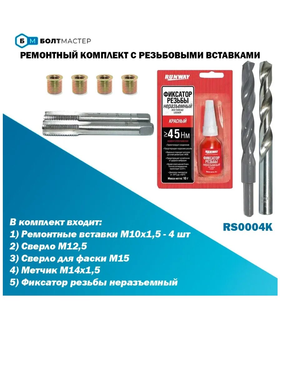 Ремонтный комплект резьбовых вставок 10x1,5 с инструментом