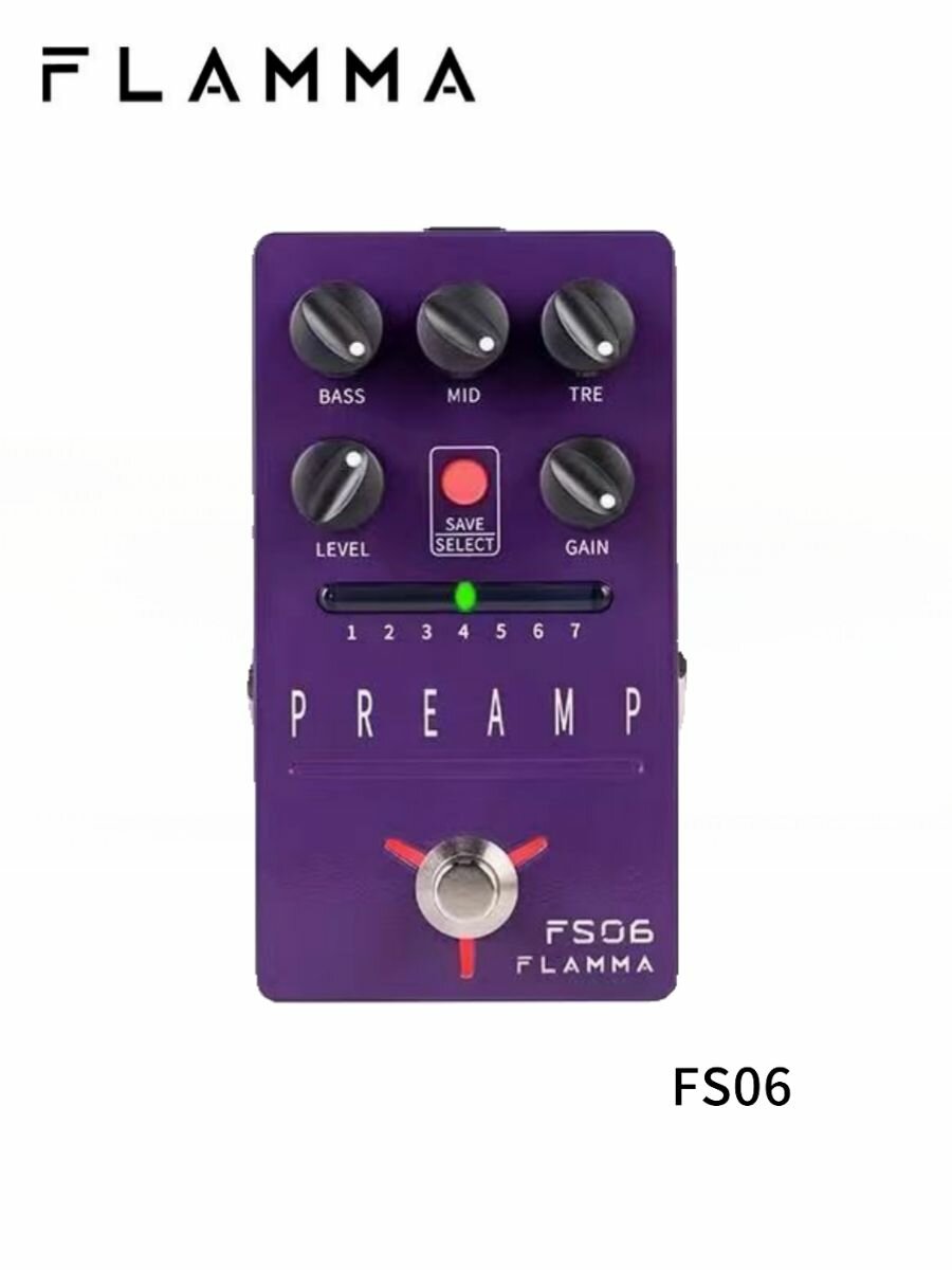 FLAMMA FS06 Цифровой преамп-педаль для гитары, 7 моделей преампа, 2 канала, симуляция кабинета, сейв пресетов