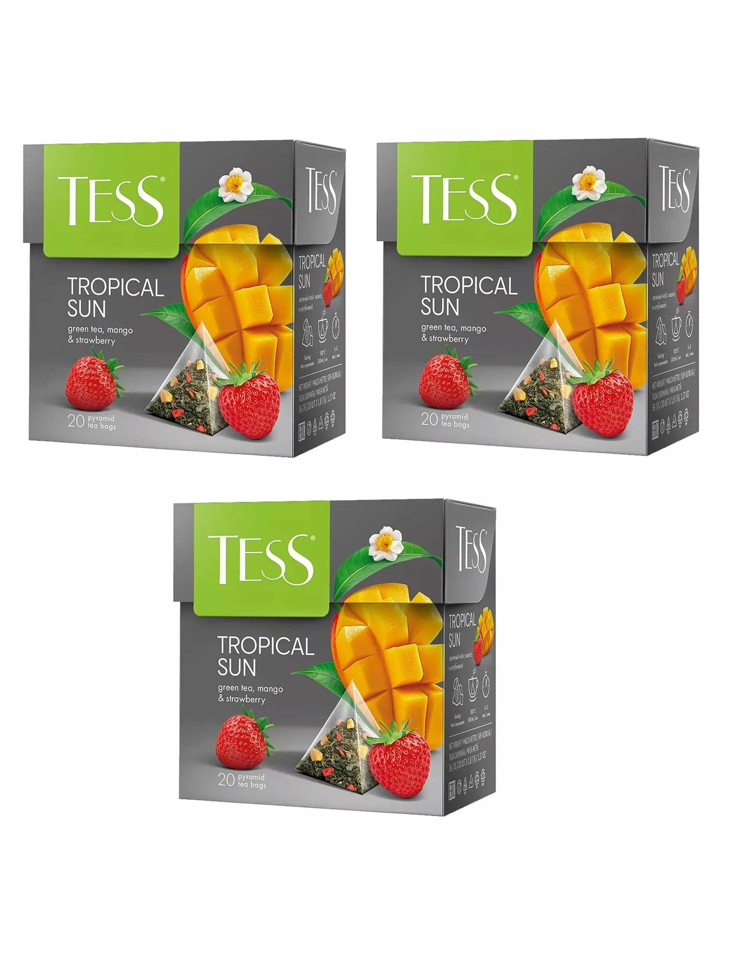 Tess Чай черный Tropical Sun, 20 пирамидок х 1,8 гр, 3 уп