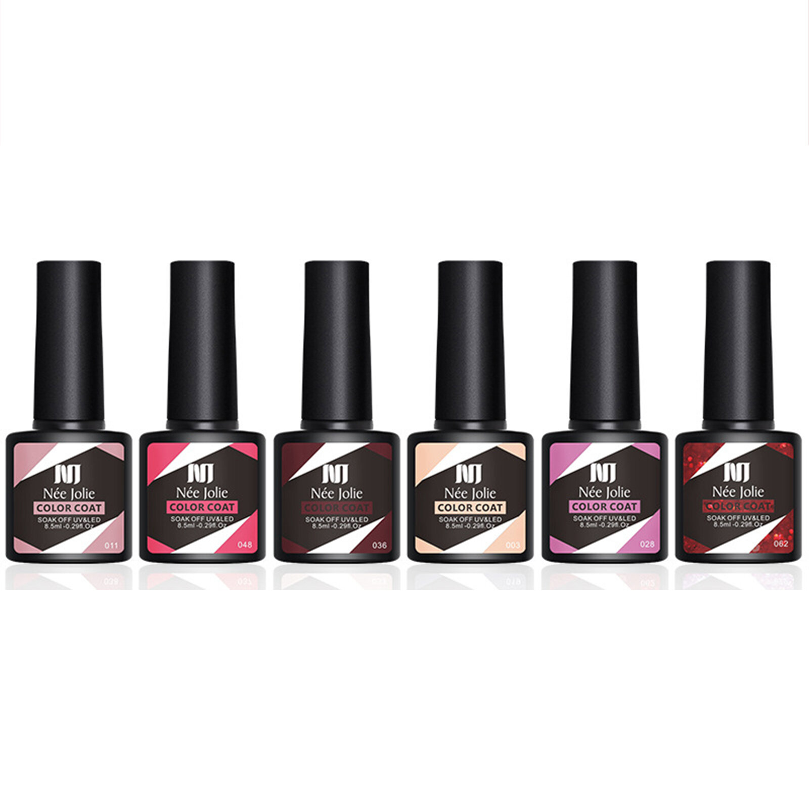 Набор для ногтей Soak Off Nail Gel Starter Kit с разноцветными лаками для ногтей, набор из 6 бутылок, 8.5мл, 0.29фл. оз, модели 01, 02, 03, 04, 05, 06, Brand Nee Jolie, Material Water Calcium Gluconate Mineral Toner и т. д.