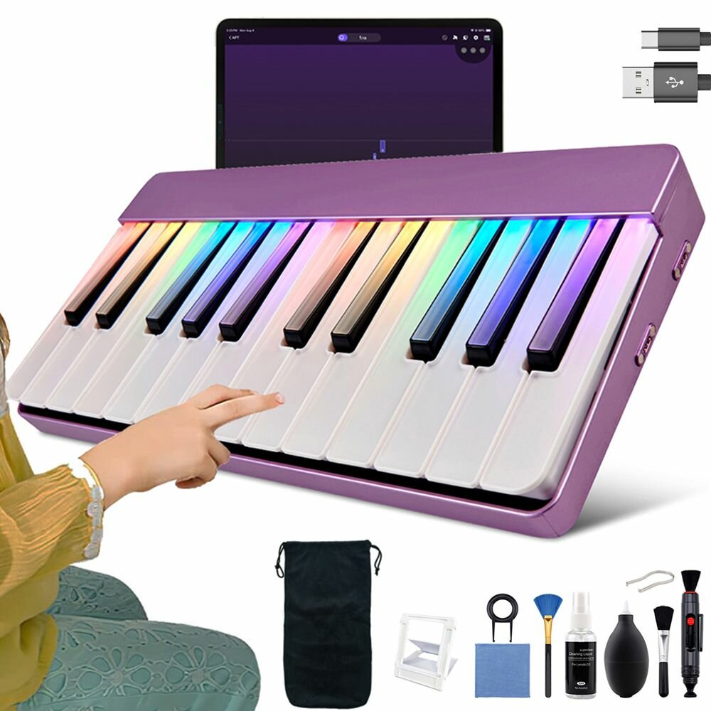 POP Piano 24-клавишная светящаяся Bluetooth клавиатура, MIDI-клавиатура, портативное расширяемое пианино Подарочные инструменты для уборкиНовый фиолетовый