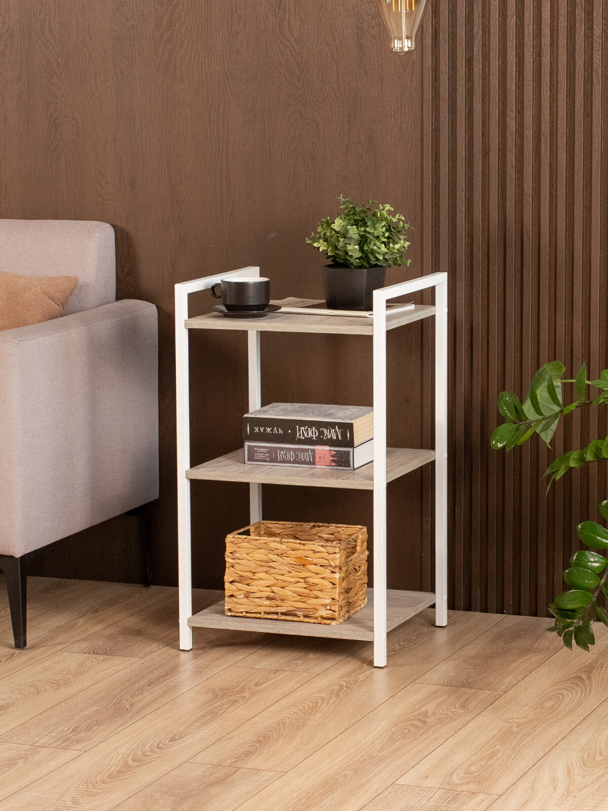 Стеллаж металлический с полками в стиле лофт Двина белый/серый