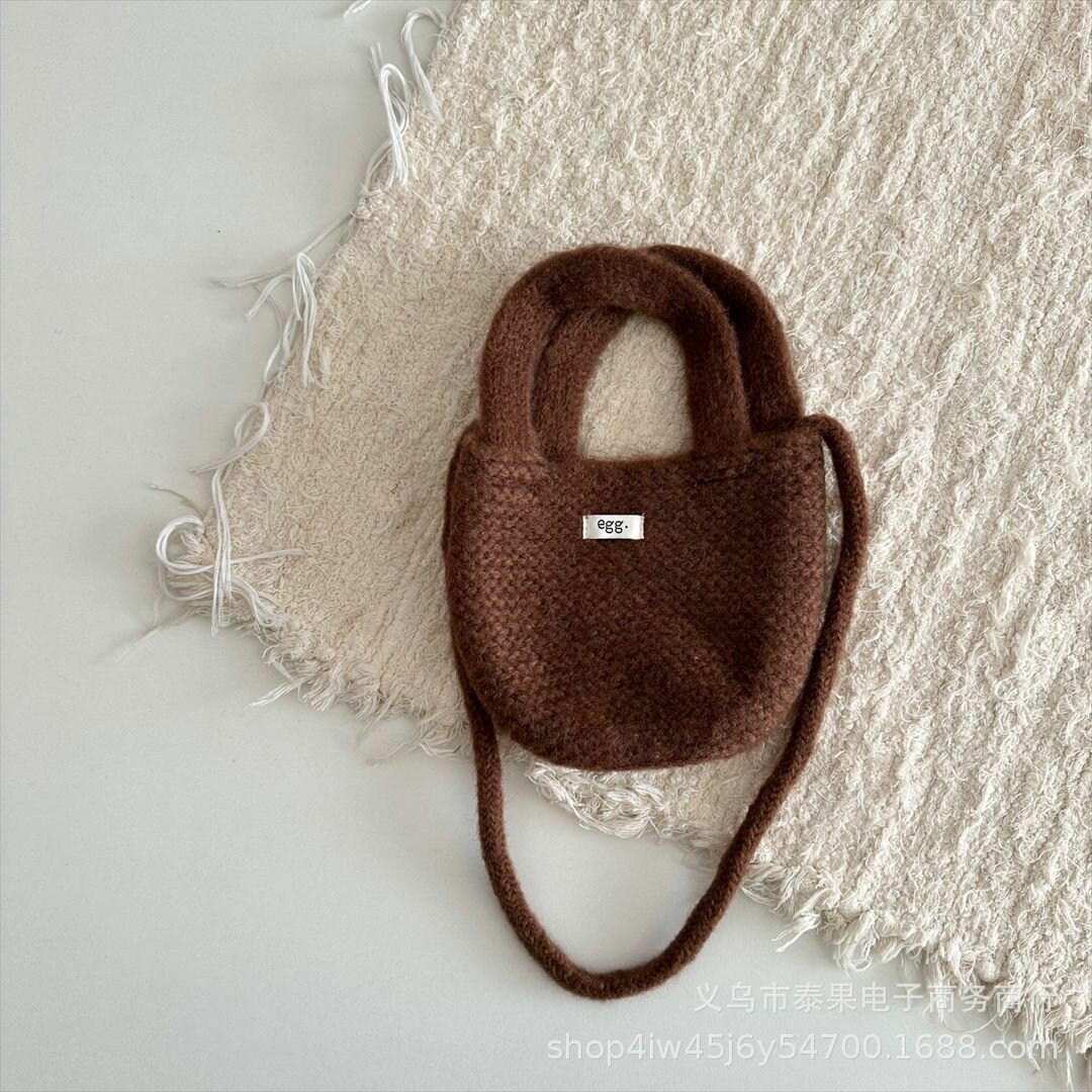 Детская вязаная сумка в стиле Ins, осень-зима, кроссбоди, монетница, вогнутая форма, однотонная пряжа, модная сумка через плечо для малышей