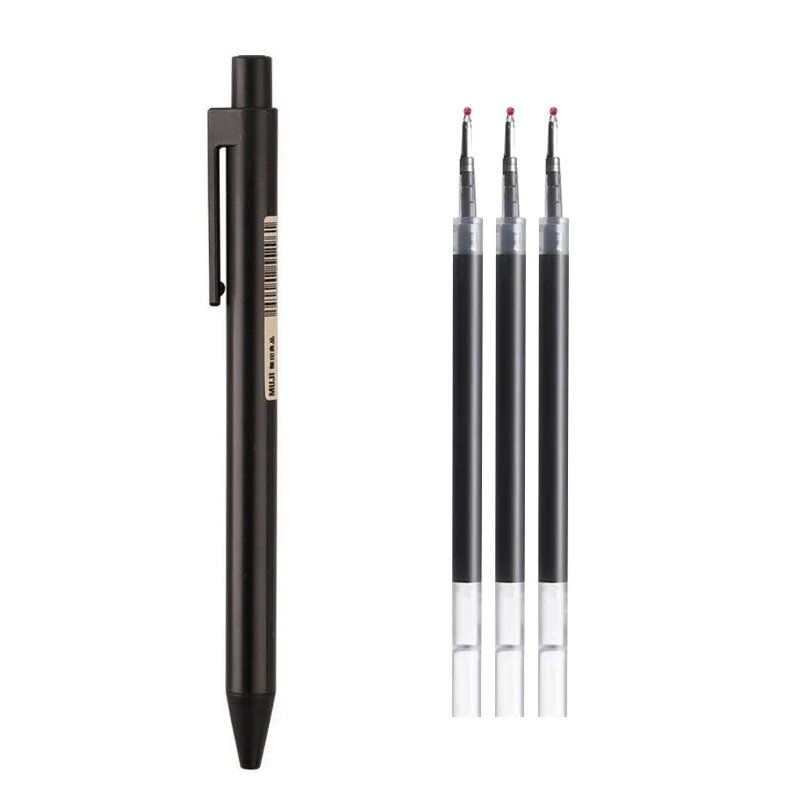 Гелевая ручка MUJI черная 0,5 мм, 3 сменных стержня