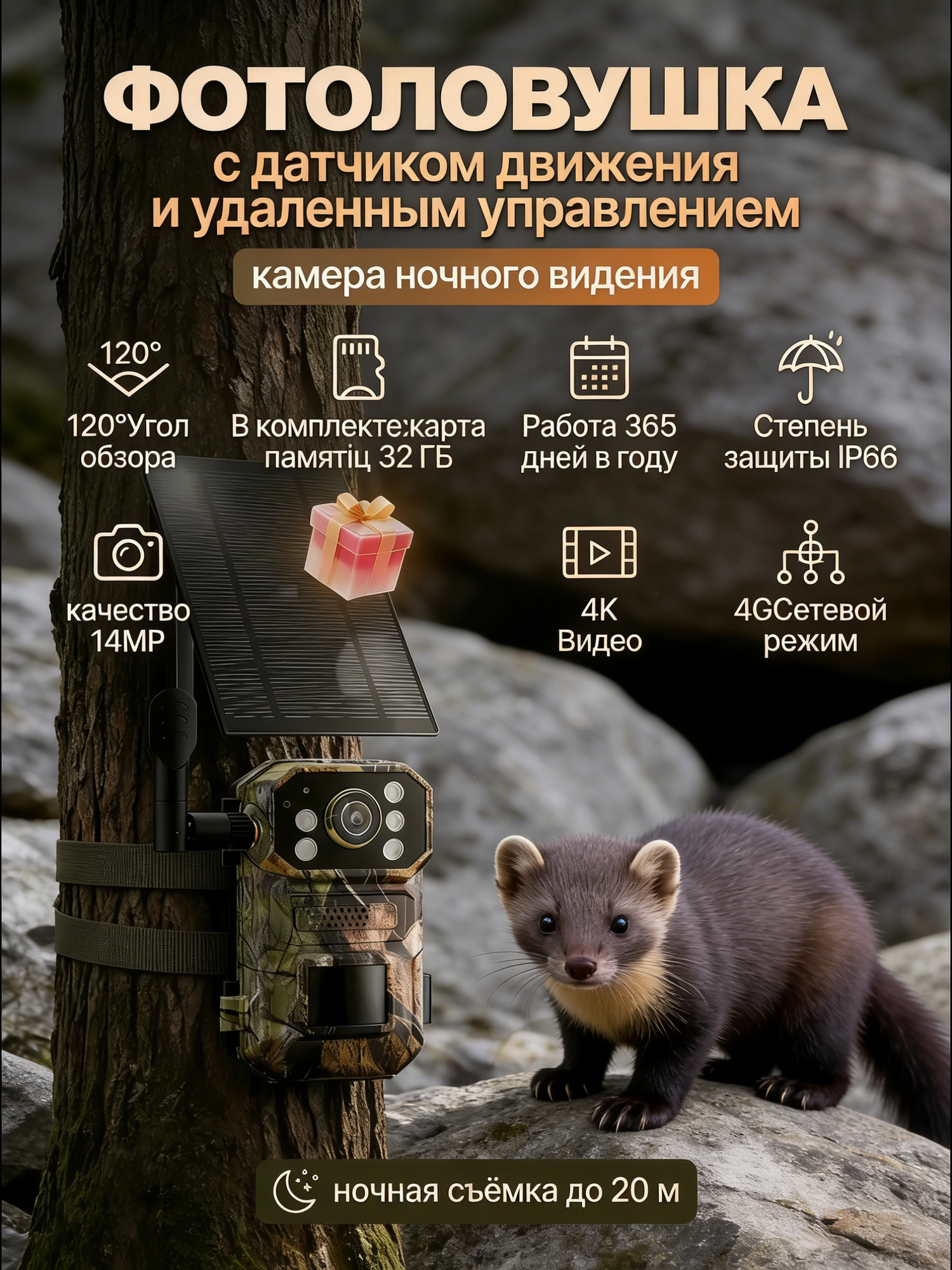 Фотоловушка, ночное видение, сим-карта, высокая четкость, водонепроницаемая, пылезащитная