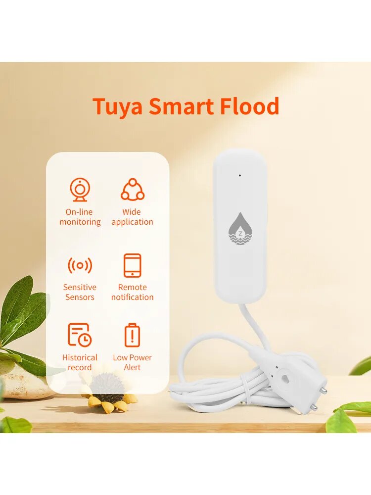 Датчик протечки воды Zigbee 3.0 Tuya с оповещением в приложении, защитой от мороза и долгим сроком службы