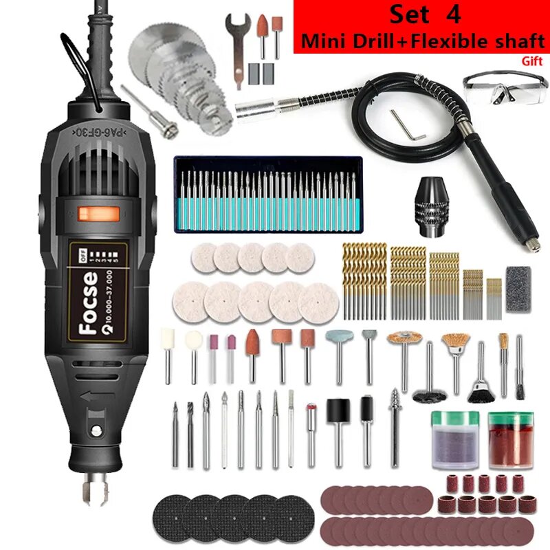 Гравер электрический с насадками и гибким валом в кейсе сетевой/граверная машинка с набором насадок