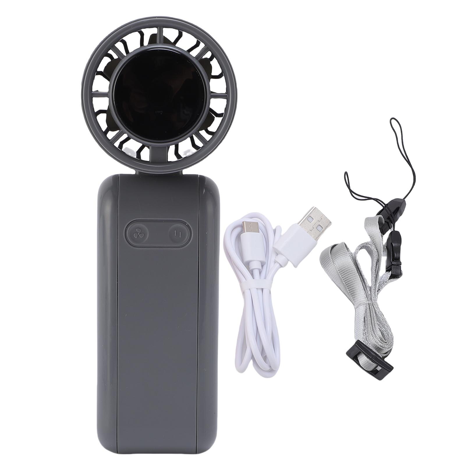 Ручной турбовентилятор с 5 уровнями регулировки, бесшумный, складной, с цифровым дисплеем, портативный, мини-карманный, с подставкой, для путешествий, пляжа, отдыха на природе и кемпинга, серый.