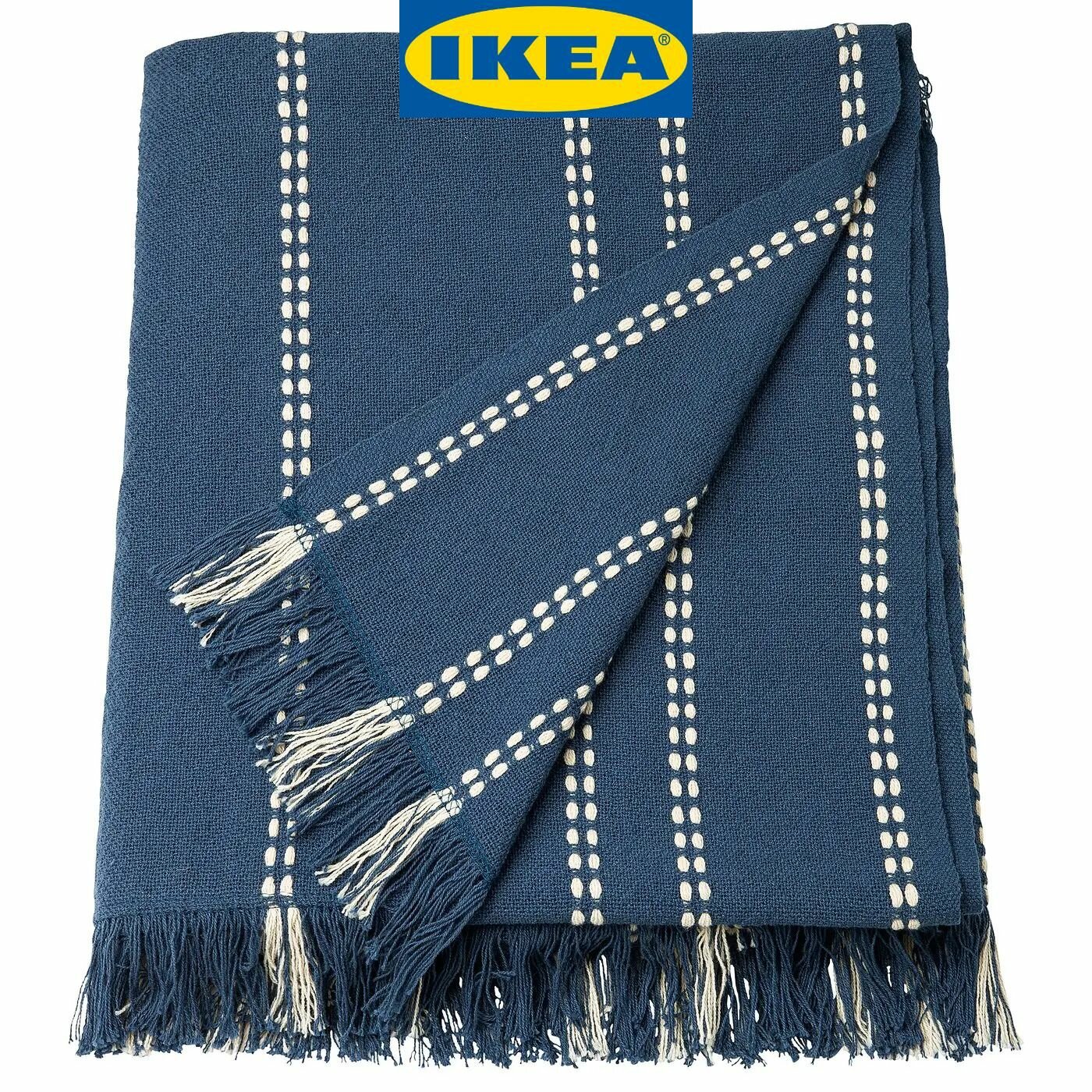 Икеа крутбраннаре Одеяло для отдыха, голубое серо - белое / полосатое, 130x170 см