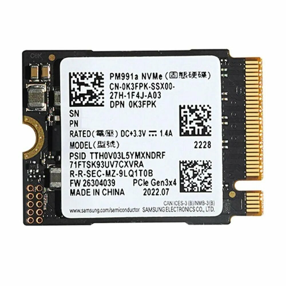Для SAMSUNG PM991A SSD M.2 2230 30 мм NVMe PCIe емкостью 1 ТБ для Steam Deck/Xbox Surface Pro для Dell/HP/Lenovo/ноутбука