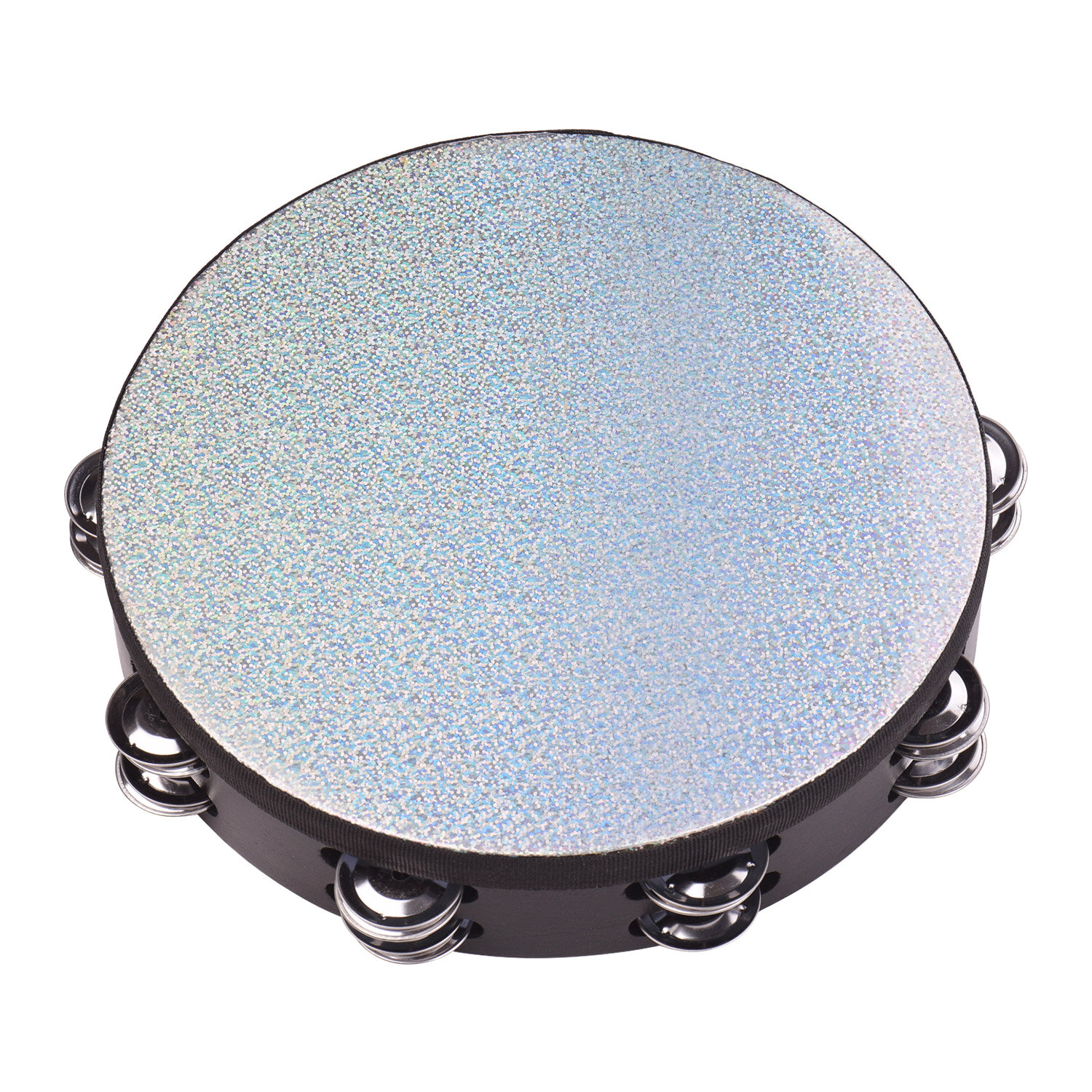 Тамбурин из дерева диаметром 10 дюймов с двумя рядами переток, ручной барабан-колокольчик, перкуссионный инструмент-игрушка с отражающей мембраной с рисунком световых пятен для взрослых и детей, танцев, песен, вечеринок