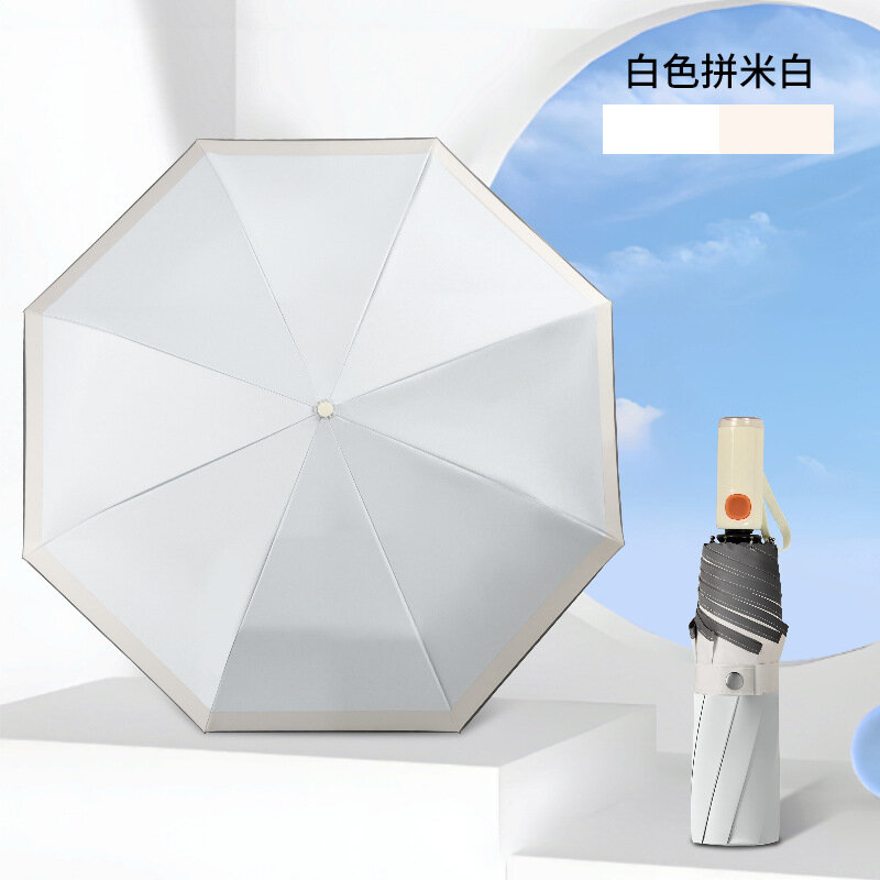 Оптовая продажа полностью автоматических зонтов в японском и корейском стиле для женщин, двойного использования для солнца и дождя, складной зонт с черным покрытием для защиты от солнца, рекламный зонт