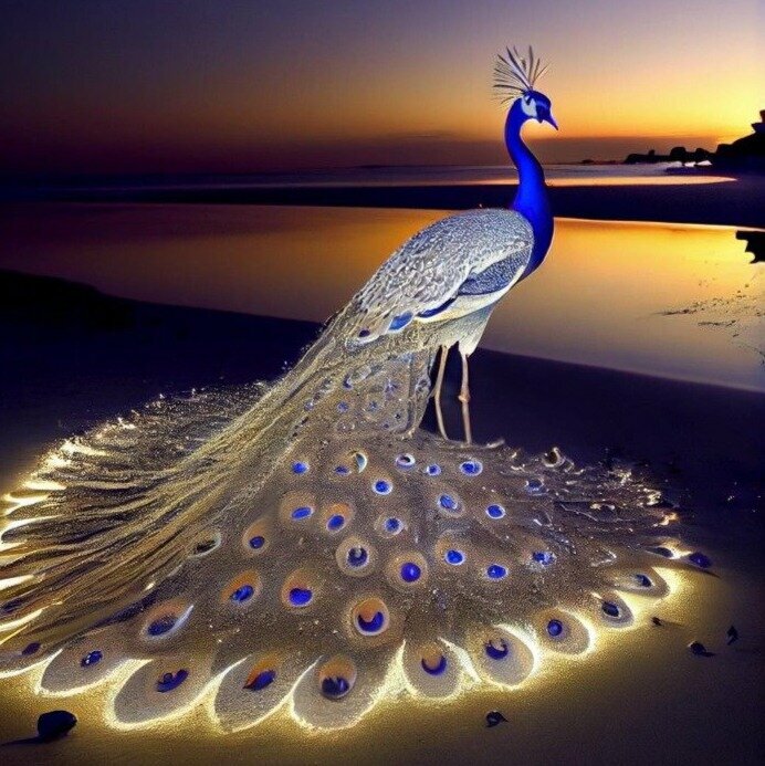 Алмазная мозаика "Огненный павлин - символ удачи". На подрамнике, 5D, 40x50 см