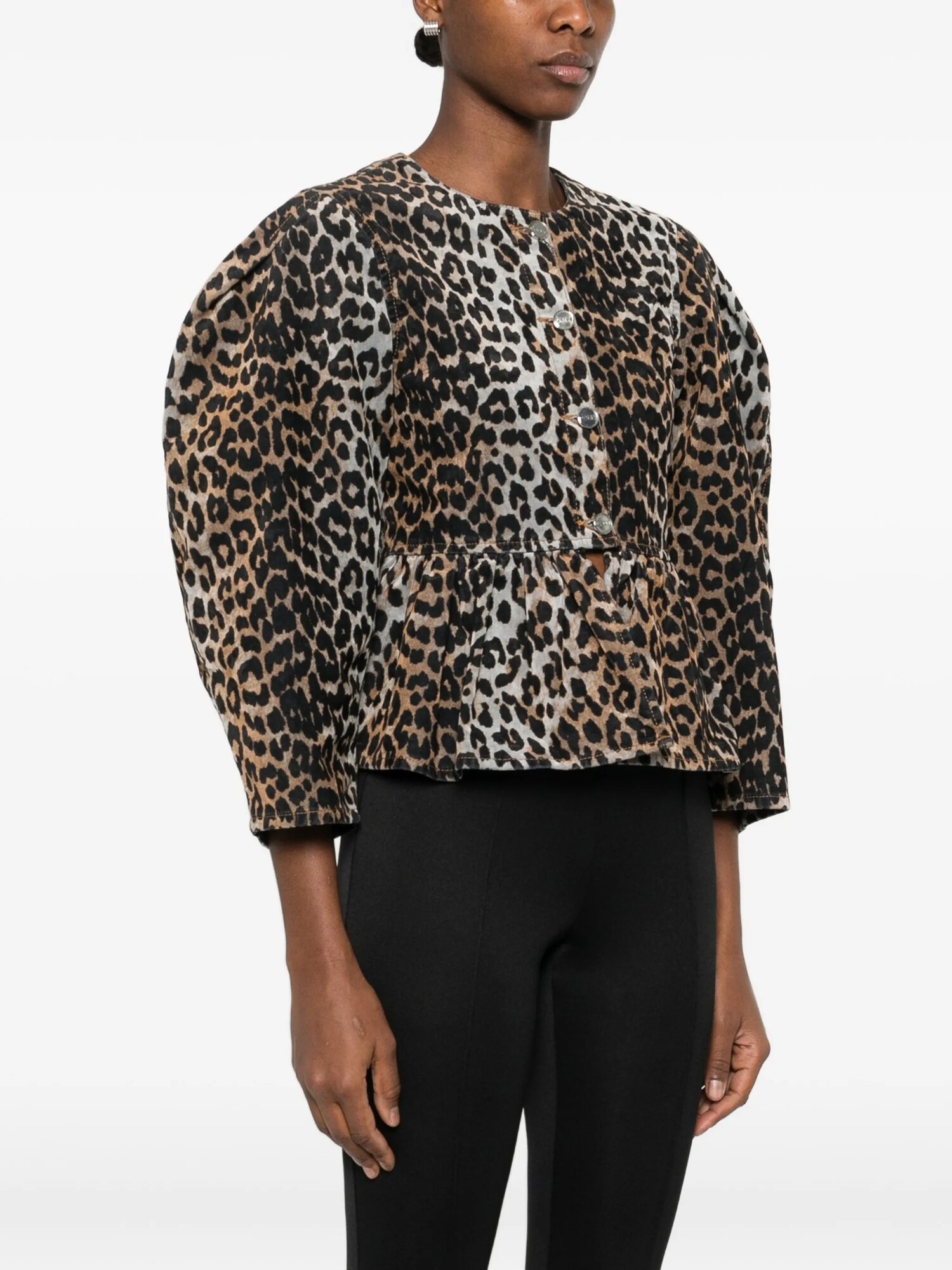 Куртка GANNI Animal-print fitted jacket, размер 34, brown — фото 1