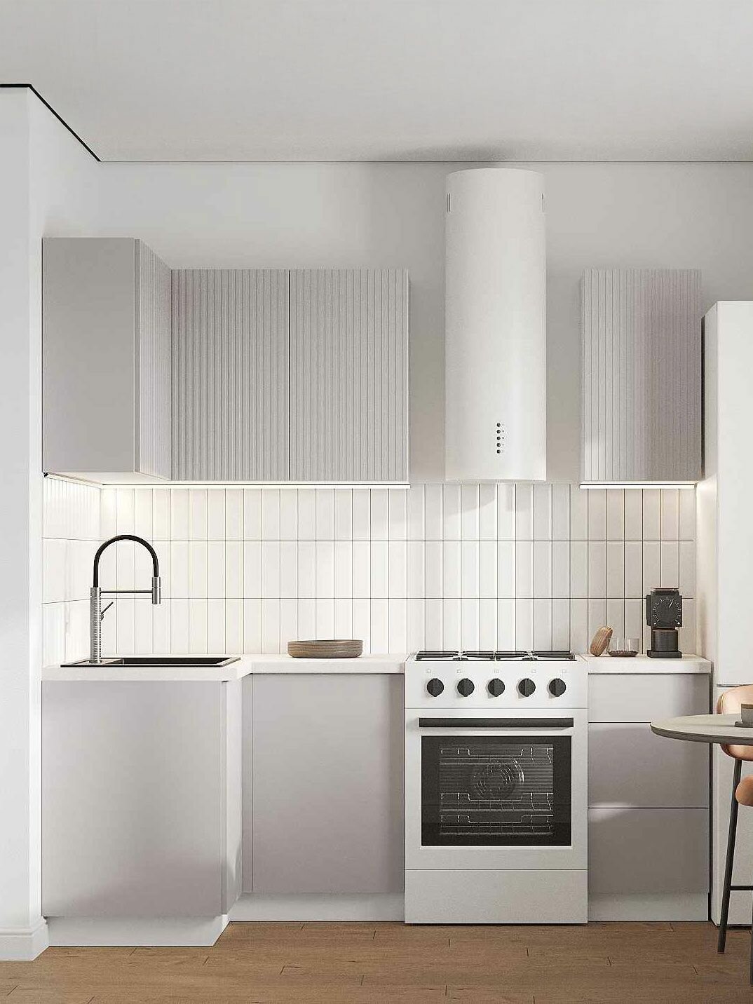 Кухонный гарнитур угловой Комби 2.1х1 м, мебель для дома и кухни, Белый / Нео