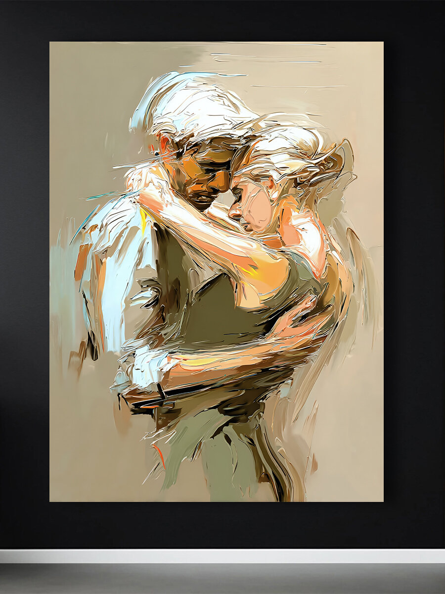 Картина на холсте - "Любовная история мужчины и женщины, влюбленная парочка, романтика на холсте" , 30х40 см.