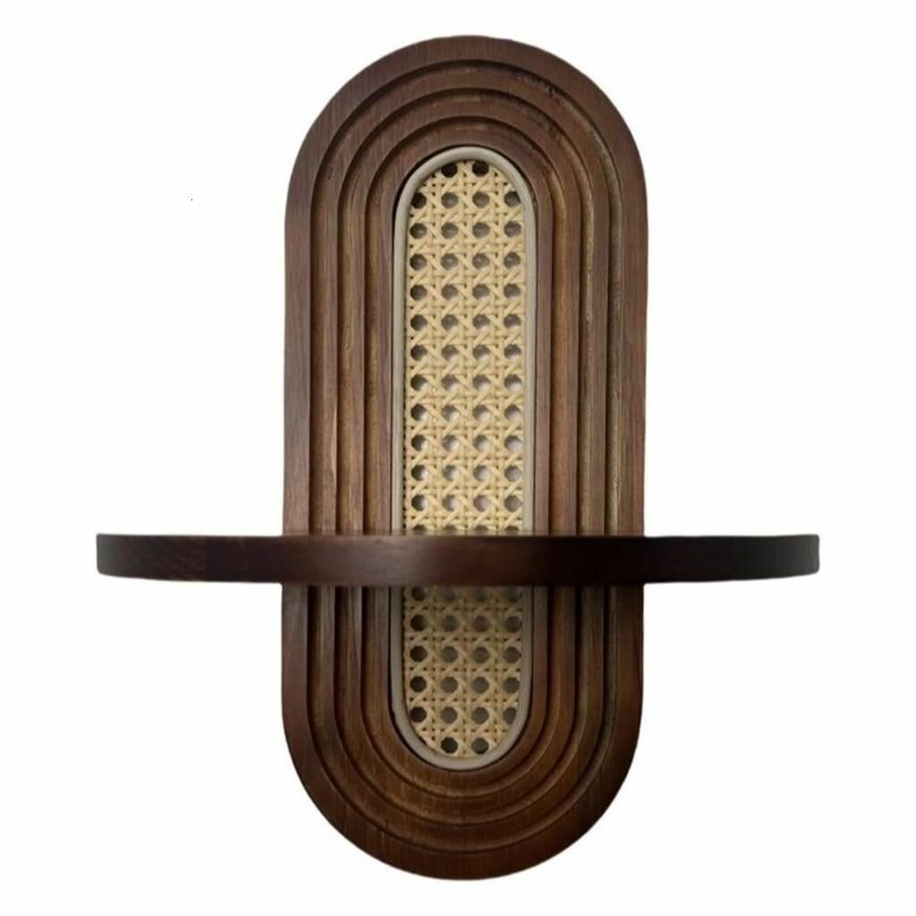 Настенная полка из натурального дерева и ротанга, Коричневый