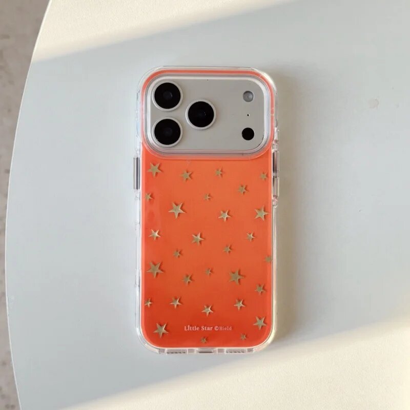 Чехол для мобильного телефона IMD Silver Stars Style Green-Orange для iPhone 17, 16, 15, 14, 13, Pro, Promax, противоударный