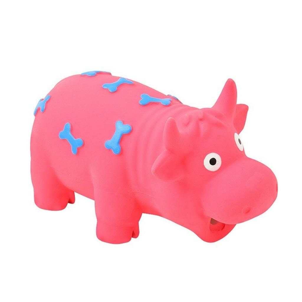 Собачья резиновая игрушка в форме коровы с пищалкой, розово-красный