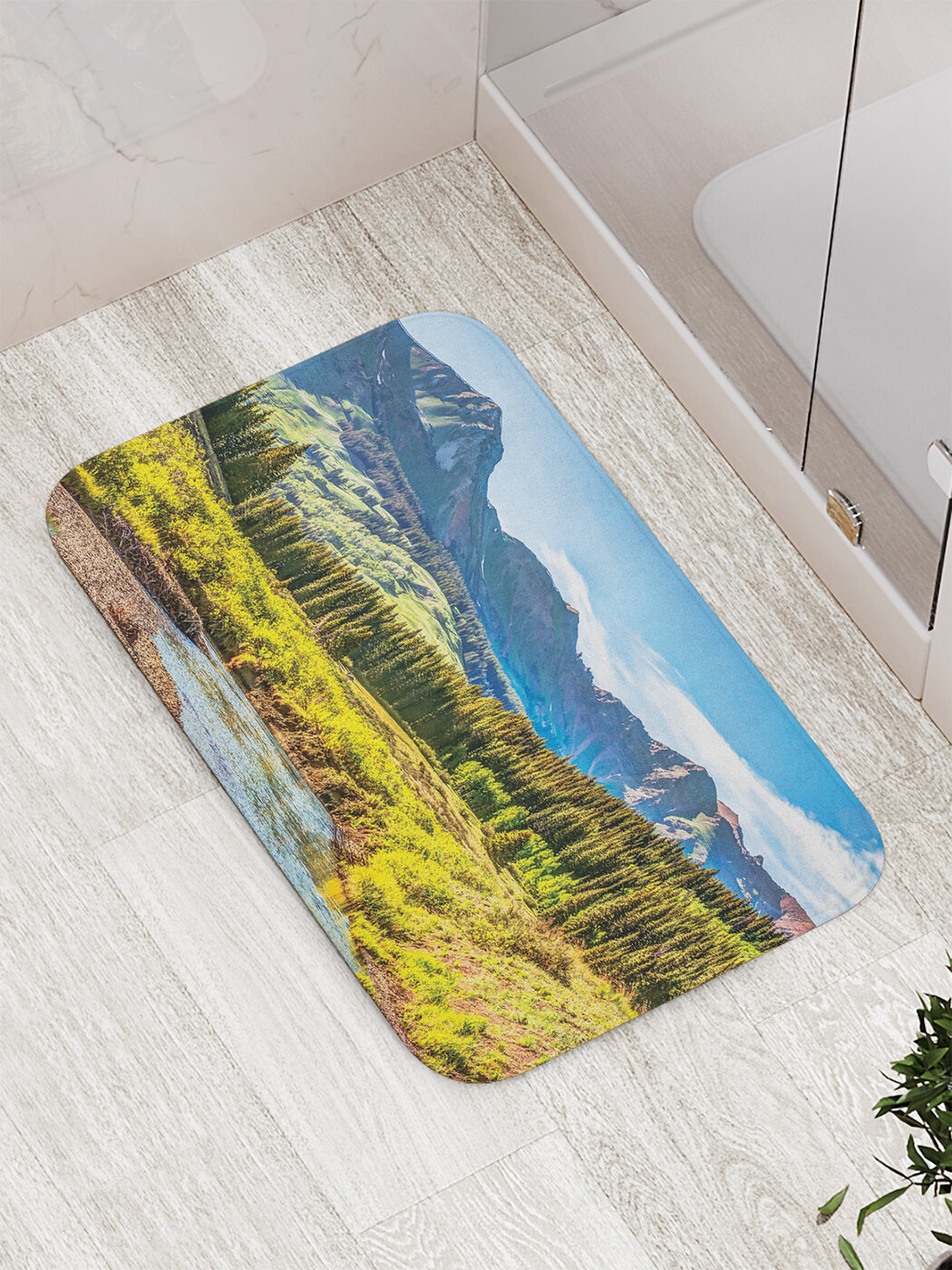 Коврик для ванной комнаты, туалета "Лесная стена перед горами" противоскользящий, 52х77 см, JoyArty