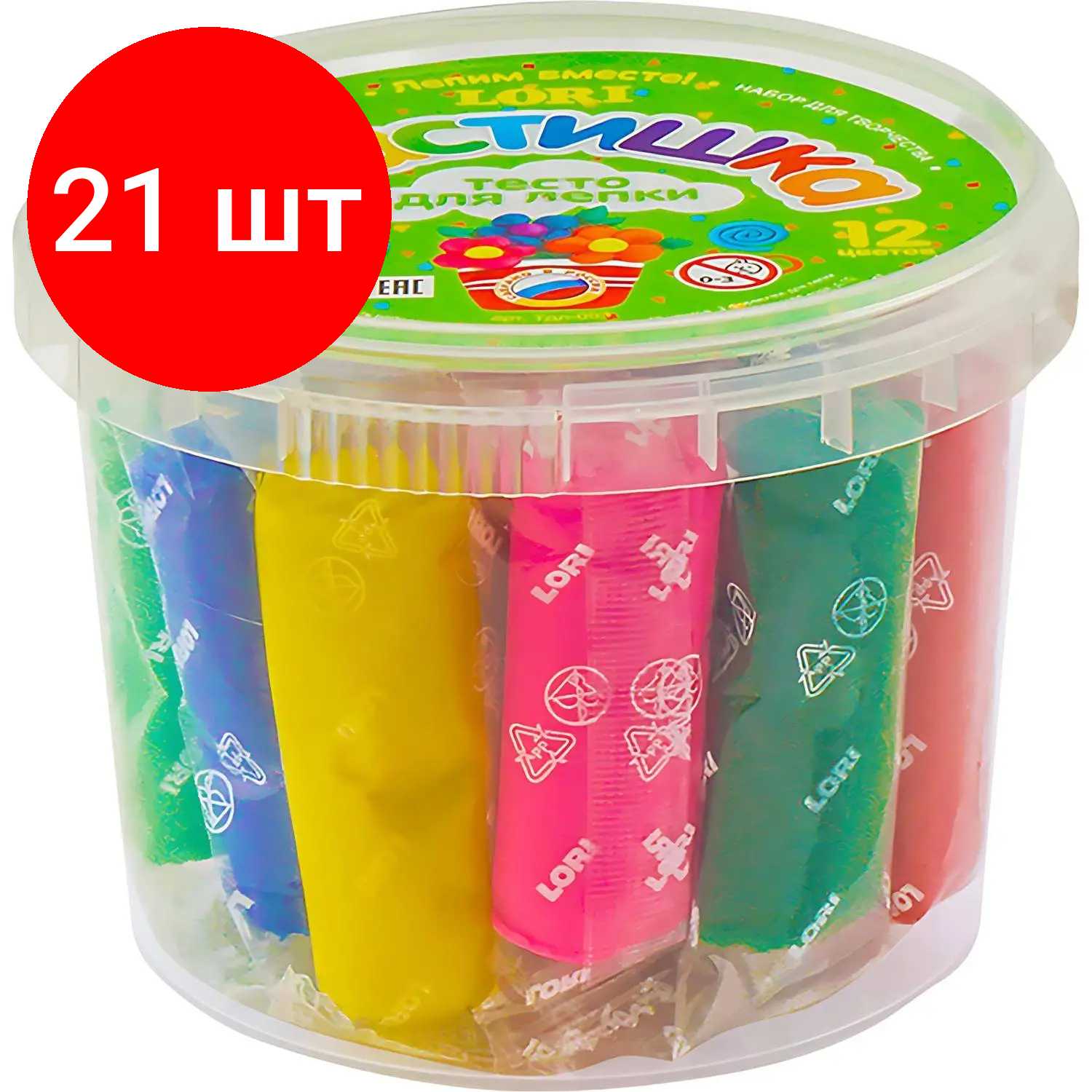 Комплект 21 упаковок, Набор для лепки, тесто №3 12цв. Тдл-003