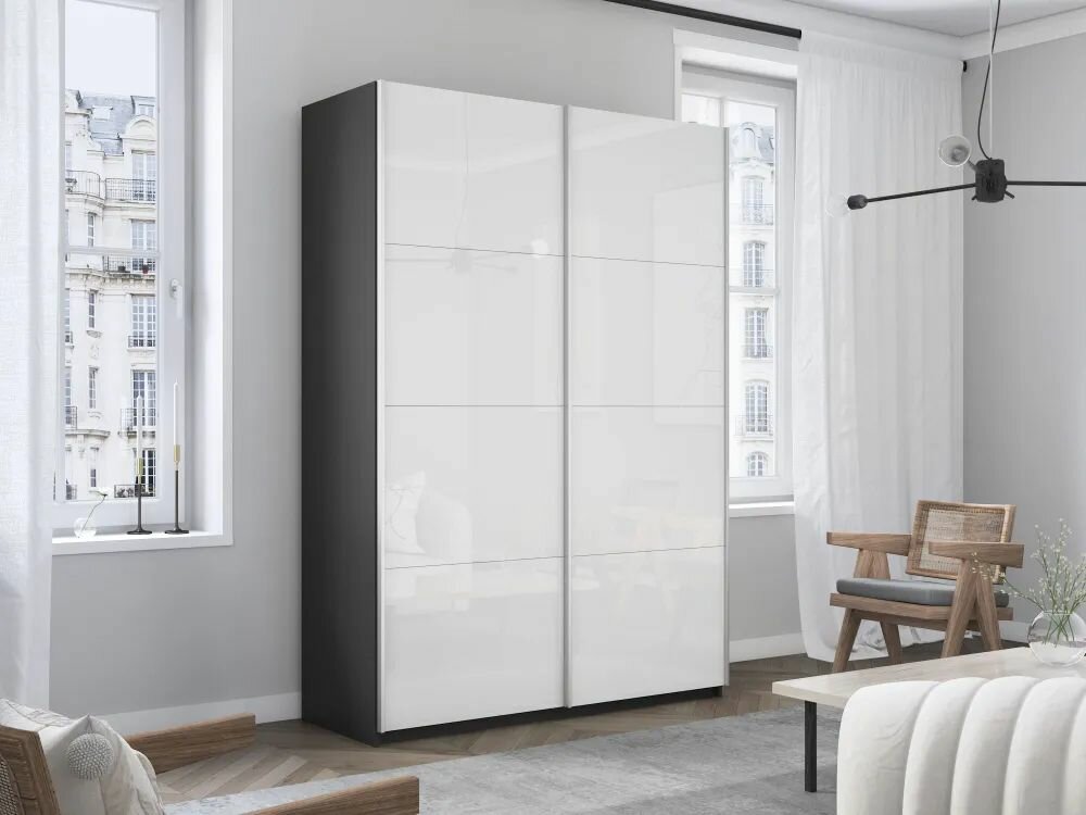 Шкаф-купе Билли 2-х дверный, (Стекло бел.) 160х57х230 см. Серый диамант