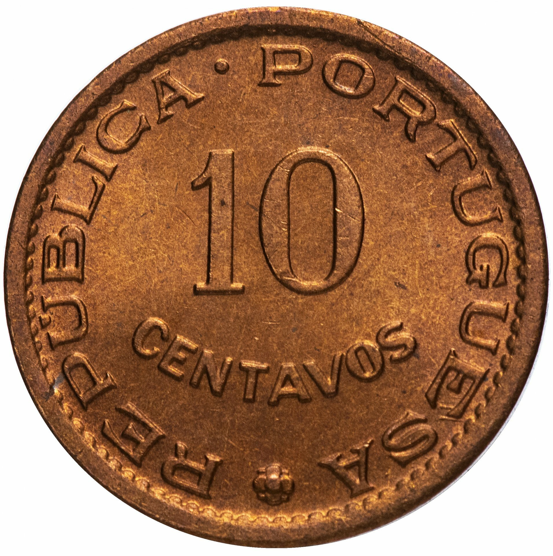 Мозамбик 10 сентаво 1960, Бронза, в сохранности XF-AU