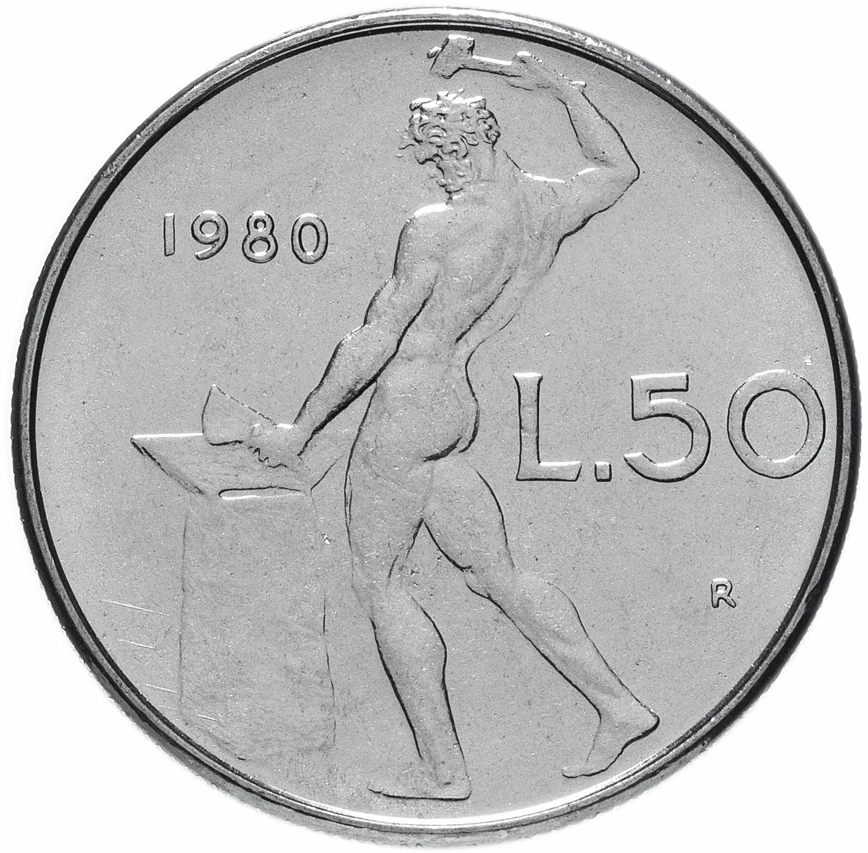 Италия 50 лир 1980, Сталь, в сохранности UNC