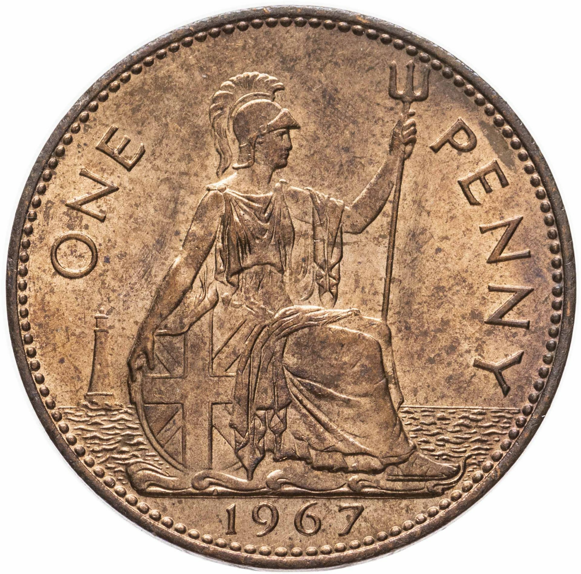 Великобритания 1 пенни penny 1967, Бронза, в сохранности AU-UNC