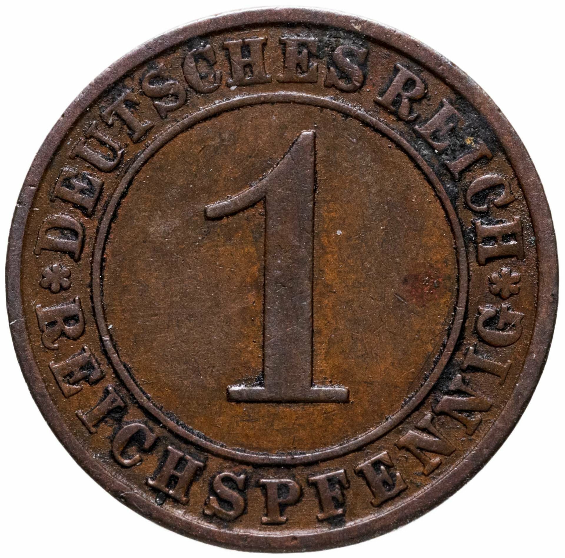 Германия 1 рейхспфенниг reichspfennig 1931 A знак монетного двора "A" — Берлин, Бронза, в сохранности VF-XF