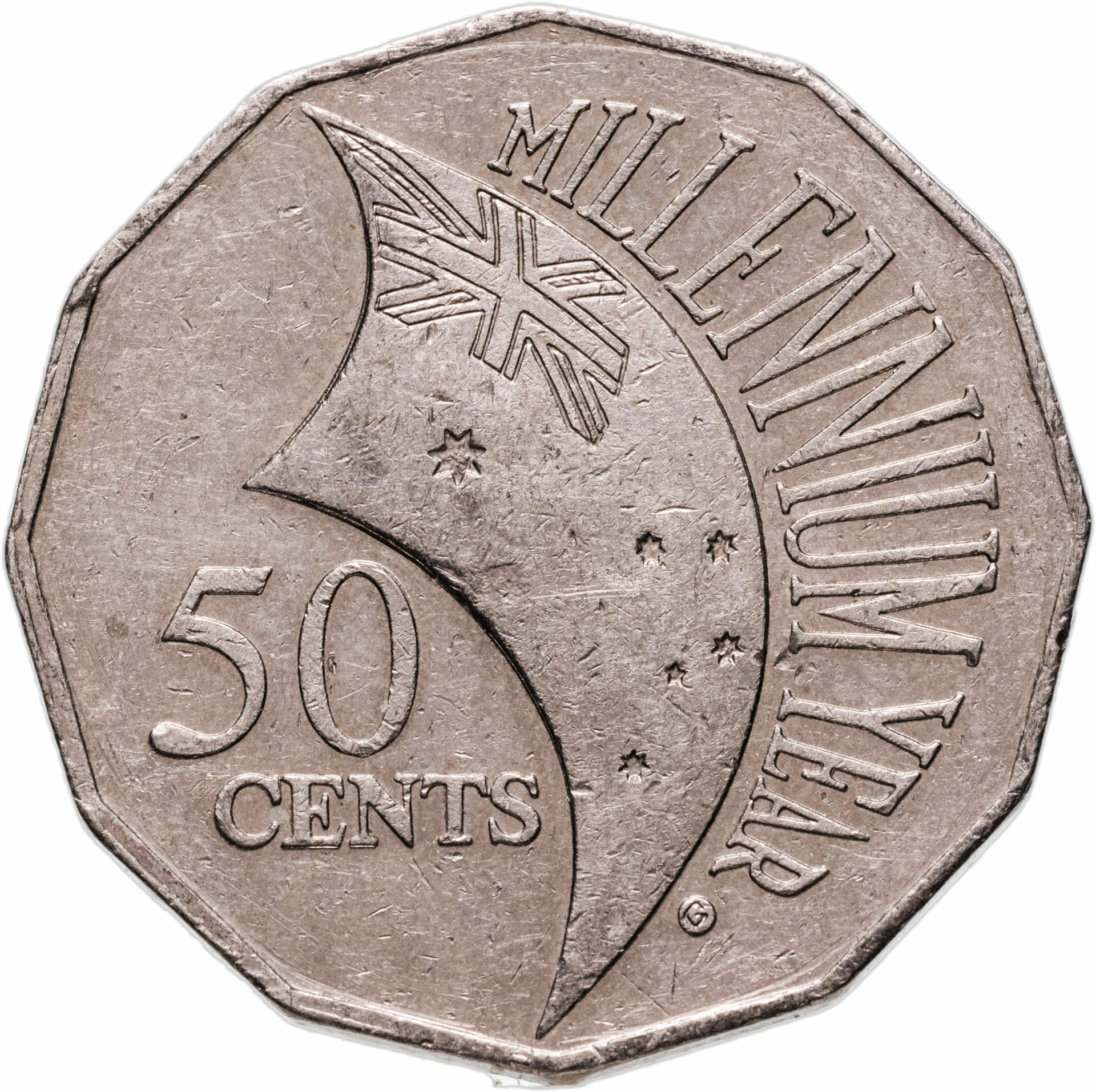 Австралия 50 центов cents 2000 "Смена тысячелетия - Миллениум", Мельхиор медь-никель, в сохранности XF-AU