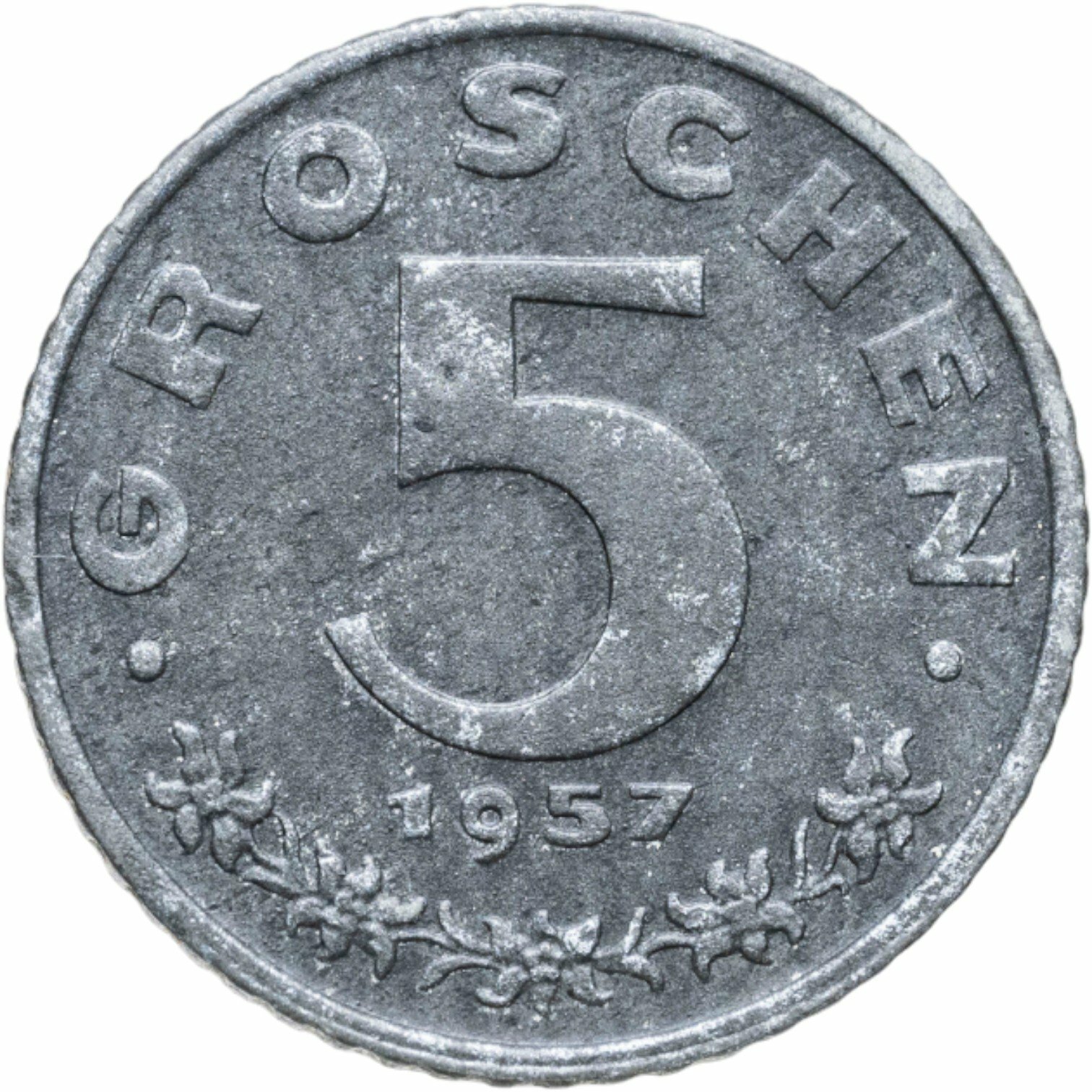 Австрия 5 грошей groschen 1957, Цинк, в сохранности XF