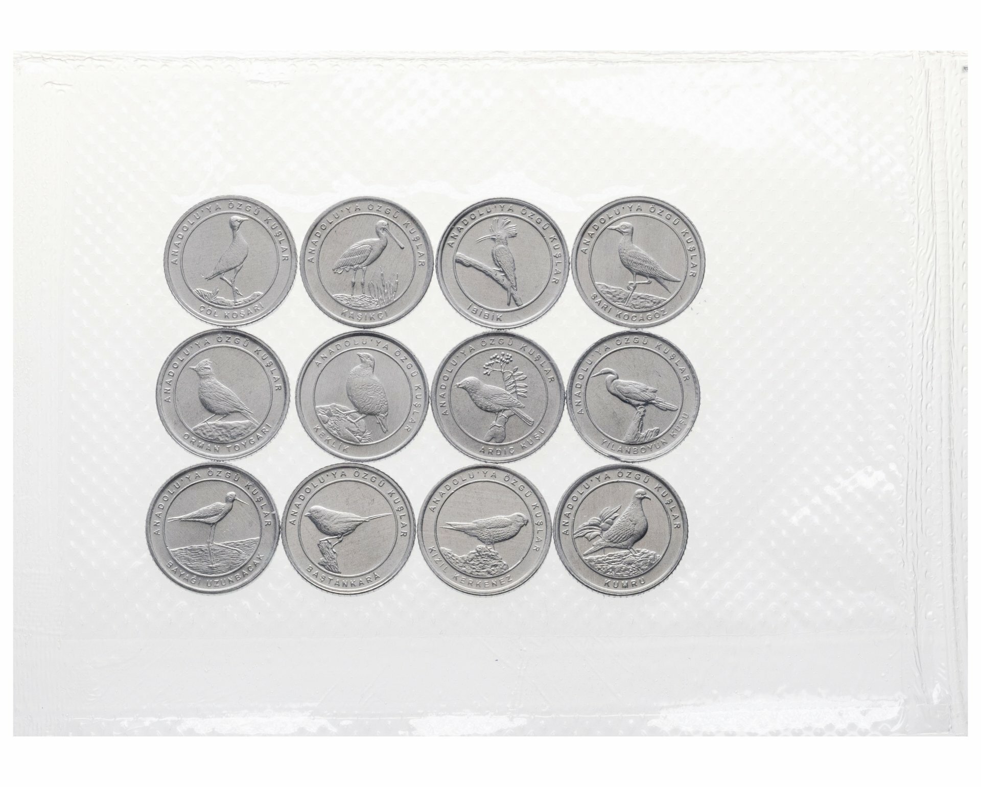 Турция набор из 12 монет 1 куруш 2020 Фауна - Птицы Запайка, Алюминий, в сохранности UNC