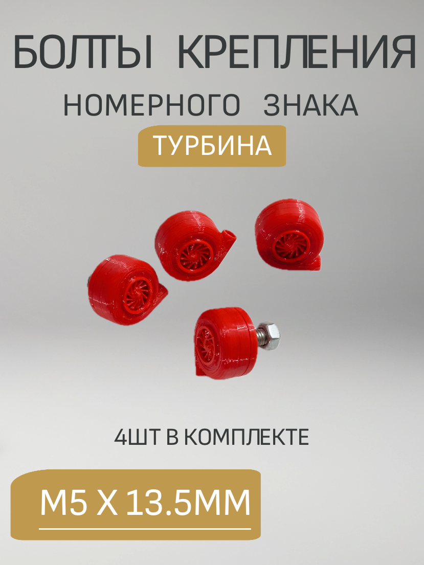Болты крепления номерного знака, Красные "Турбина", 4 шт, м5, Уникальные