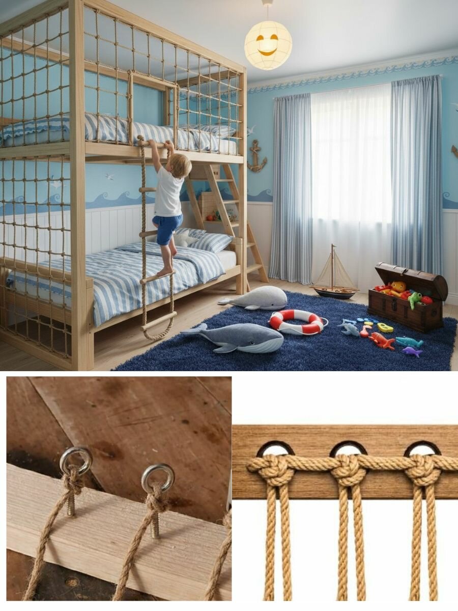 Сетка для лазания и ограждения 6 мм ячейка 10х10см размер 0,8х2м из джутового каната