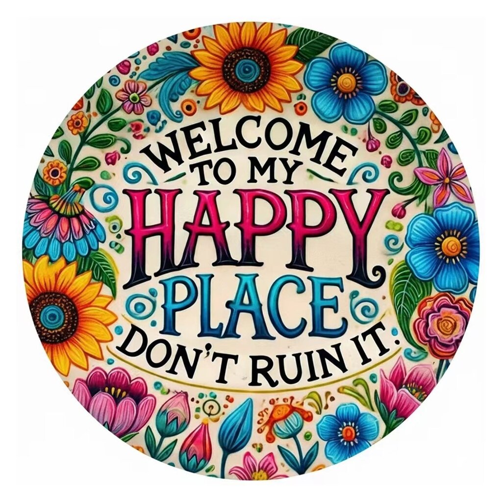 Добро пожаловать В Happy Place Garden Yard Sign Нержавеющая Металлическая Настенная Художественная Подвесная Табличка Для Сезонного Показа На Открытом воздухе В помещении