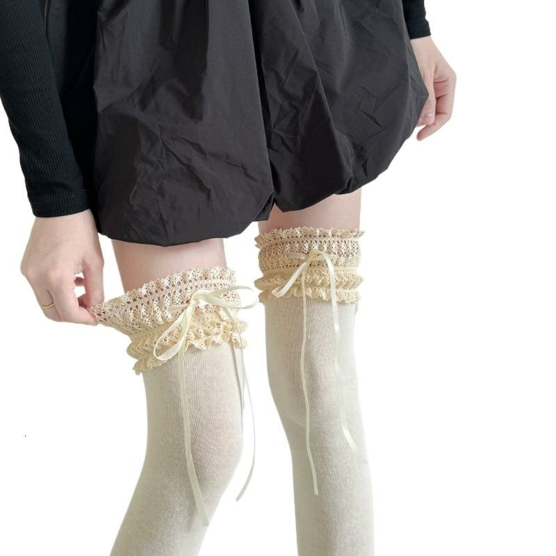 Женские кружевные гольфы с бантиками, Белый