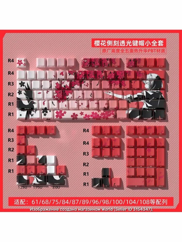 Кейкапы для механической клавиатуры Sakura Ворон красные, PBT, сублимационная печать, боковая подсветка, профиль Cherry