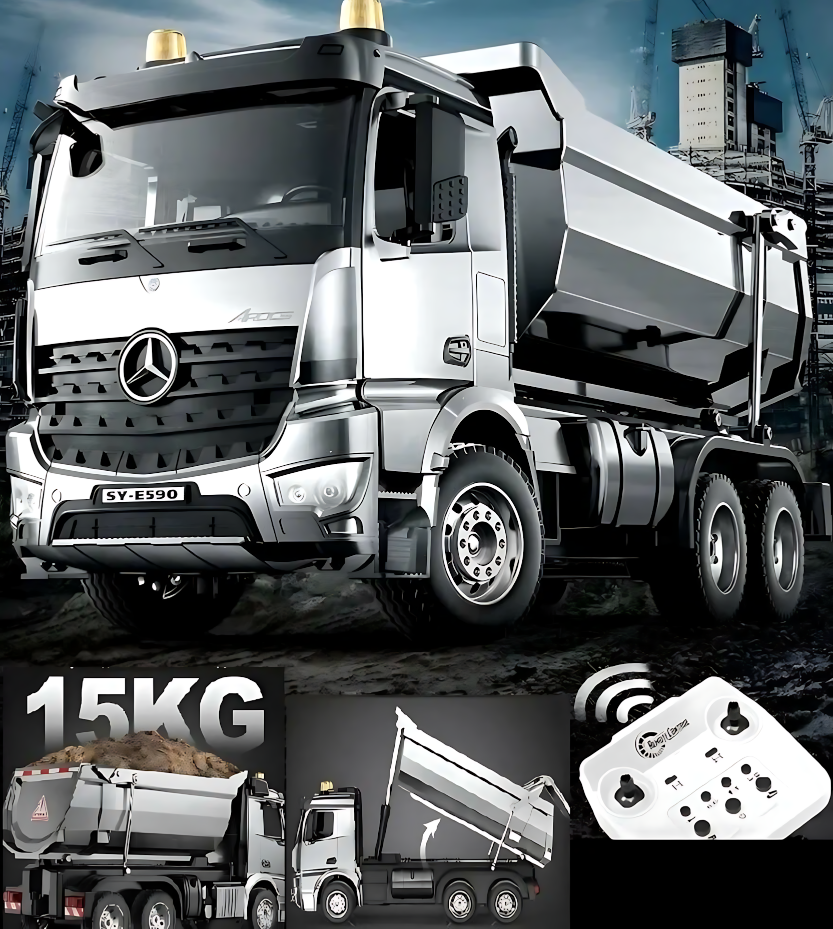 Радиоуправляемый самосвал Double Eagle Mercedes-Benz Arocs RTR, программируемый, масштаб 1:20 2.4G
