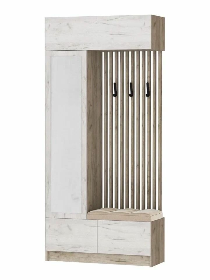 Центральная секция Прихожая Руэлла (дуб крафт серый/дуб крафт белый) 2200х1000х400 тэкс