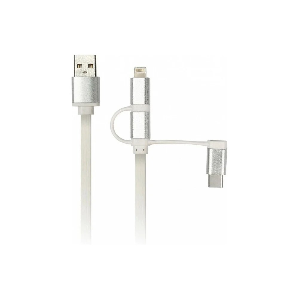 Дата-кабель SMARTBUY USB - 3 в 1 Micro+Type-C+8 pin, длина 1 м, белый iK-312 white