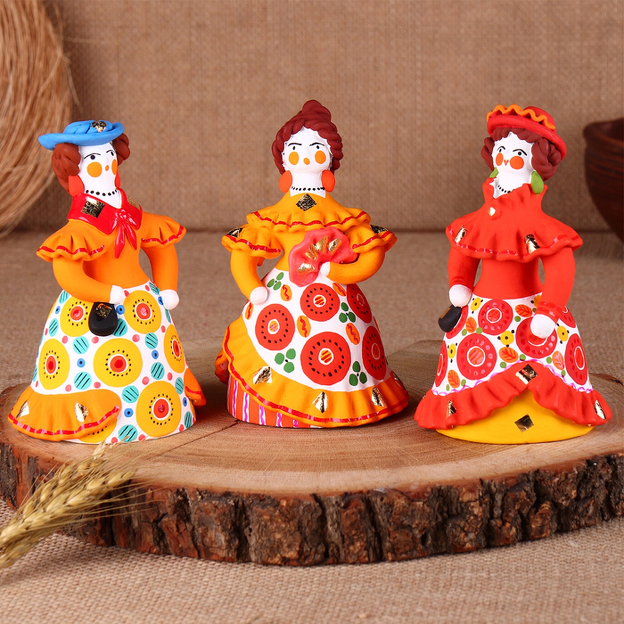 Дымковская игрушка Сима-ленд «Барыня нарядная», ручная роспись, керамика, 8×8×14 см