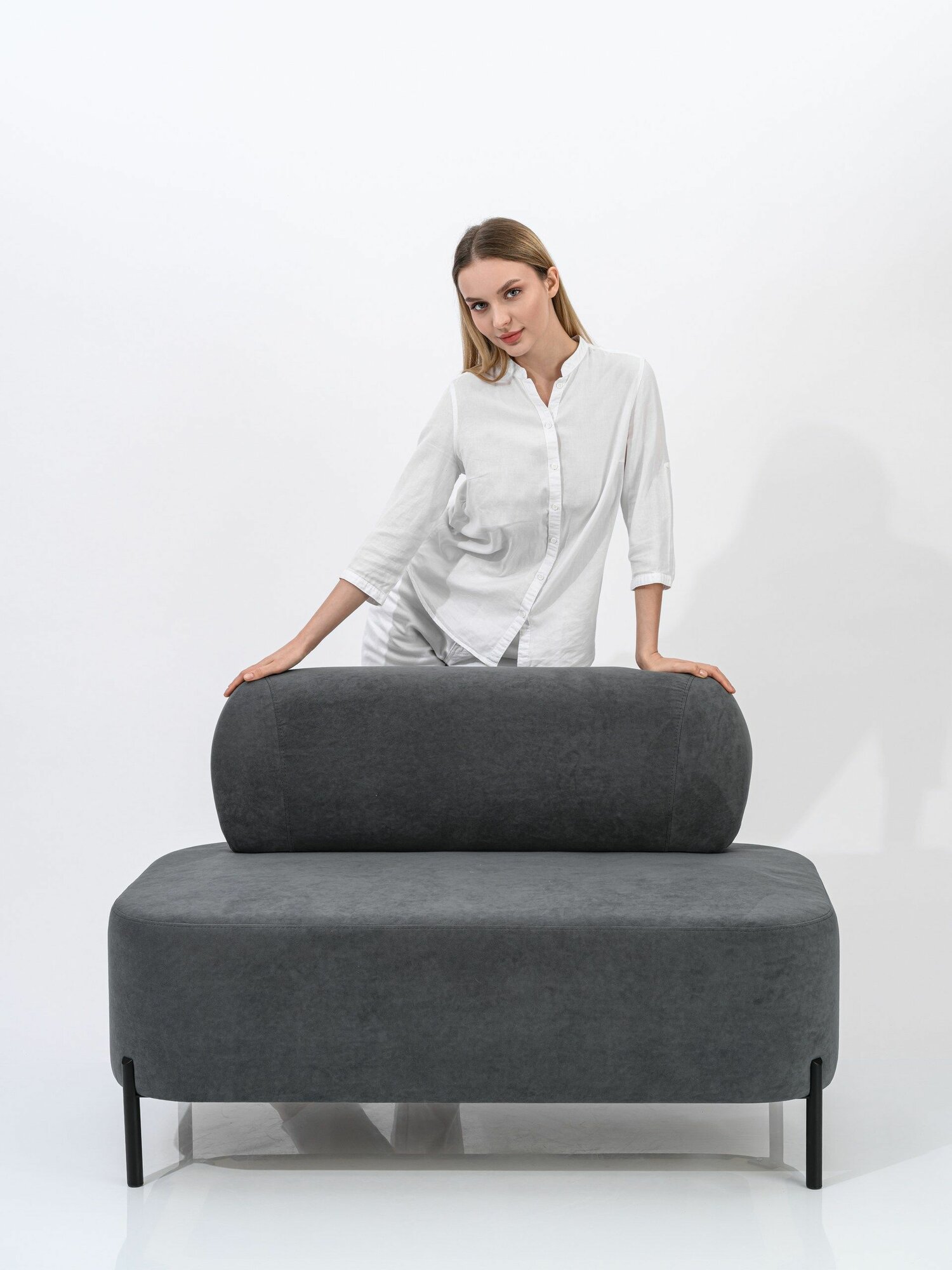 Диван KamicoHome Como, 118 см х 62 см х 77 см, прямой, искусственный велюр, темно-серый