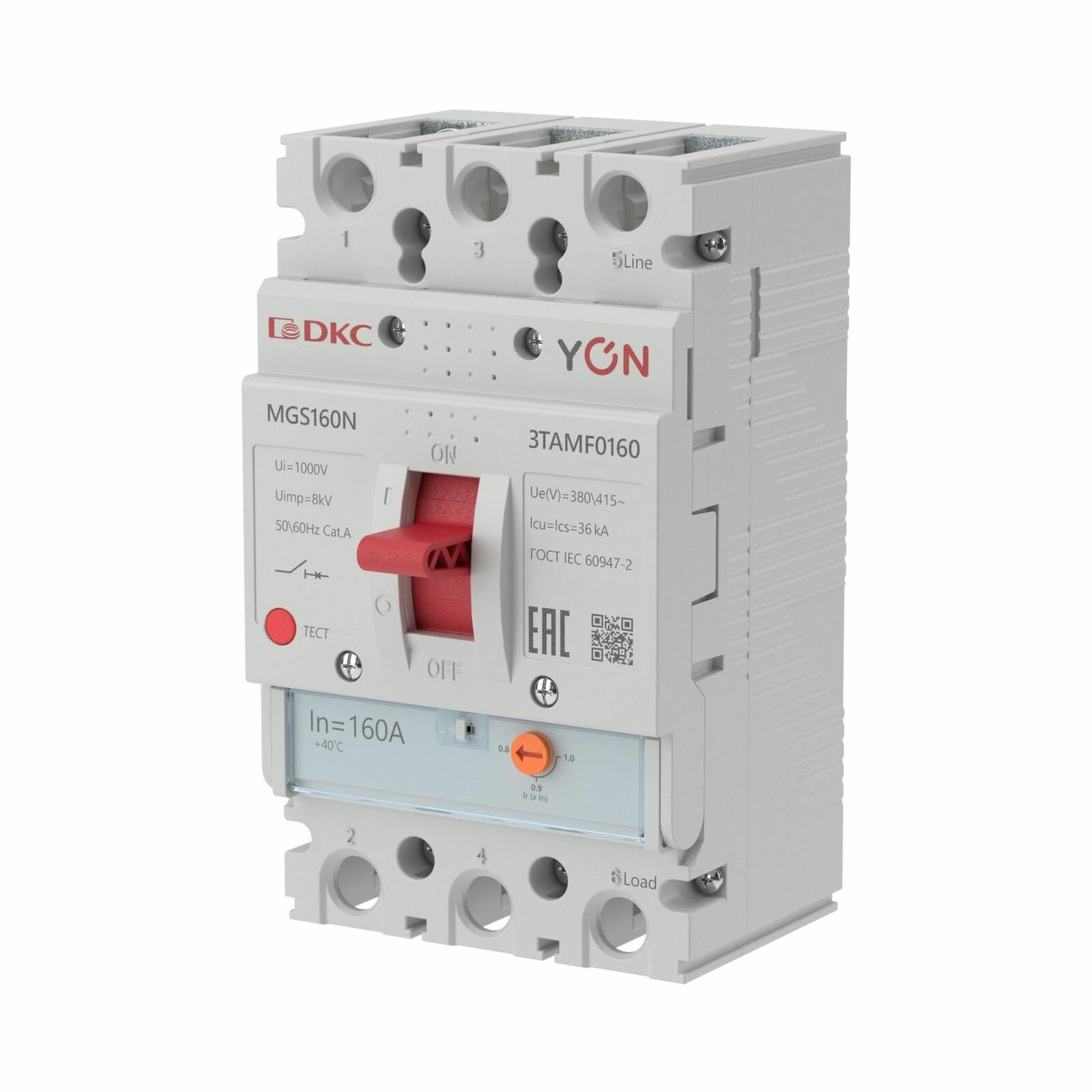 Выключатель автоматический DKC YON MGS160, трехполюсный, 128-160A, 36кA