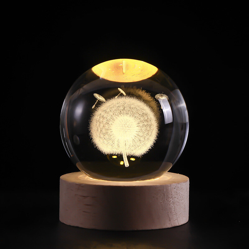 Светильник-ночник стеклянный шар ПырейСветящаяся хрустальная шариковая ночник 3D