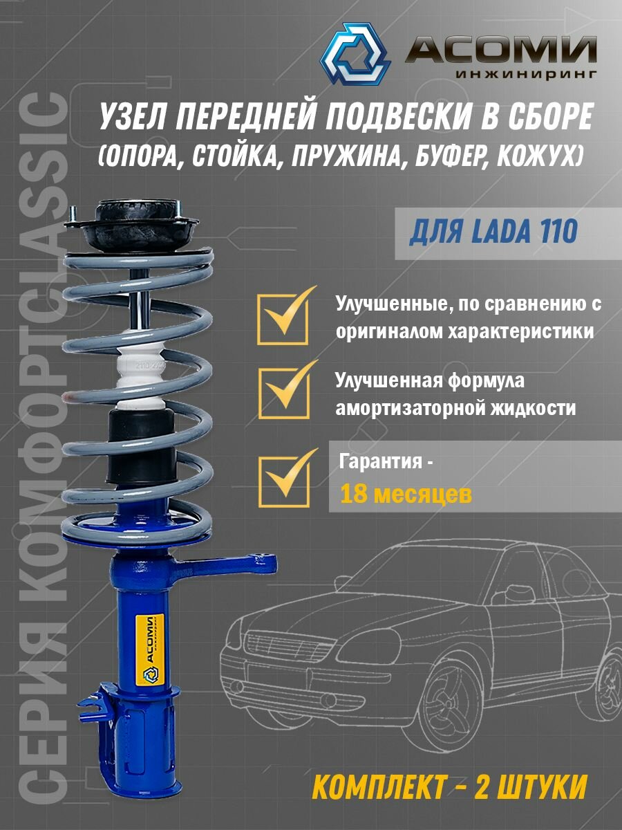 Комплект стоек гидравлических (масло) передней подвески серии Comfort Classic в сборе ВАЗ/ лада 2110; 2111; 2112 ( опоры, стойки, пружины, буфер, кожух)